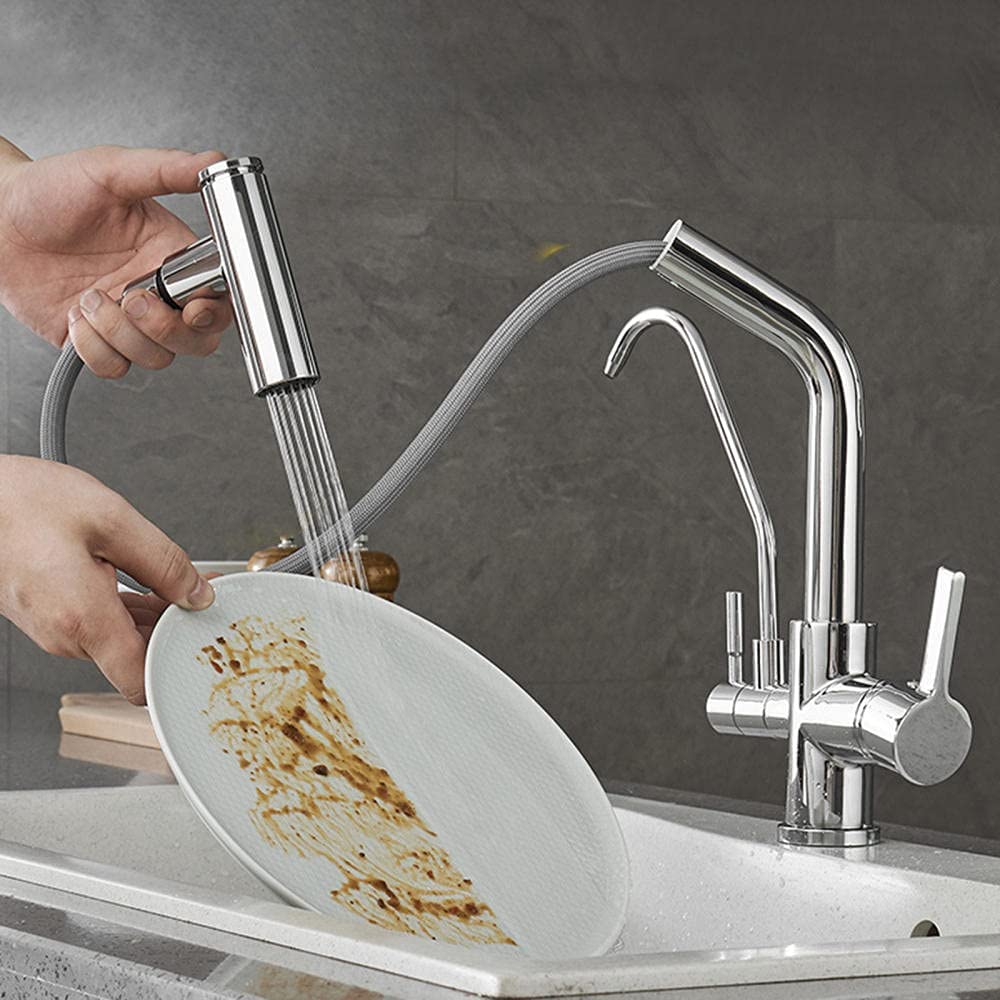 Buy 3 Way Filter Taps Pull Out Kitchen Tap Chrome Sink Mixer Tap ...