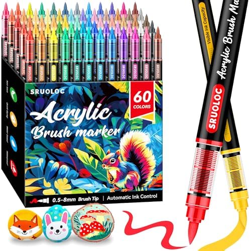 Amazon.com: SRUOLOC 60 Colors Acrylic Paint Markers, Brush Tip ...