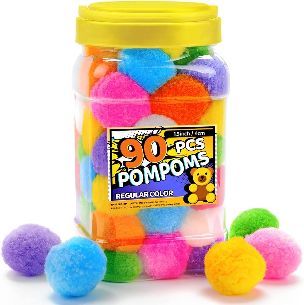 Amazon.com: Bundooraking Pom Poms, 1.5 Inch (4cm) 90pcs Multicolor Bulk Large Balls Arts&Crafts ...