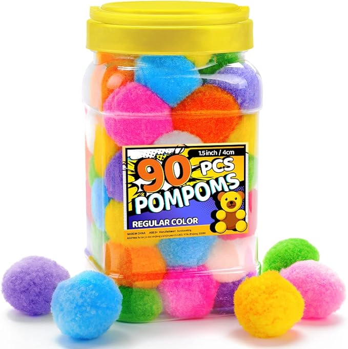 Amazon.com: Bundooraking Pom Poms, 1.5 Inch (4cm) 90pcs Multicolor Bulk ...