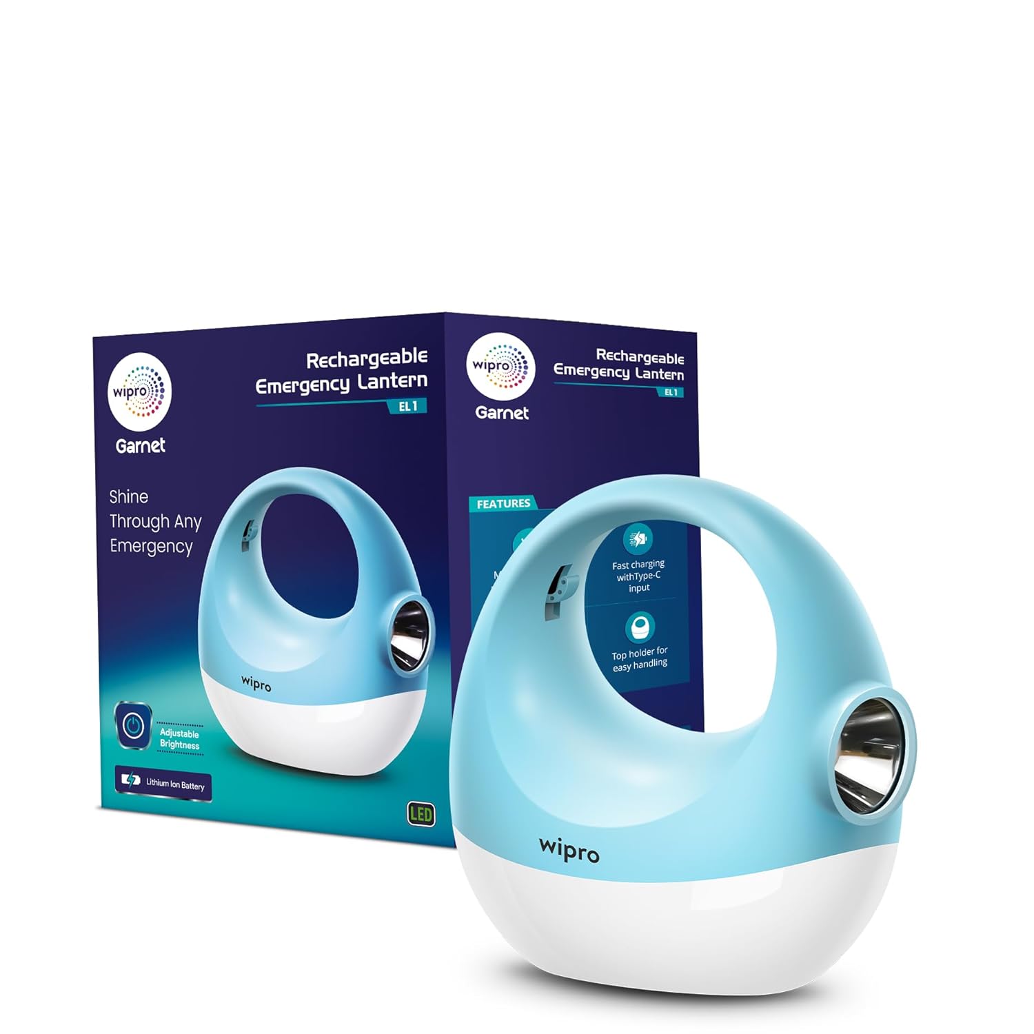 wipro Garnet EL1 Multifunctional Rechargable Emergency Light | Type-C ...