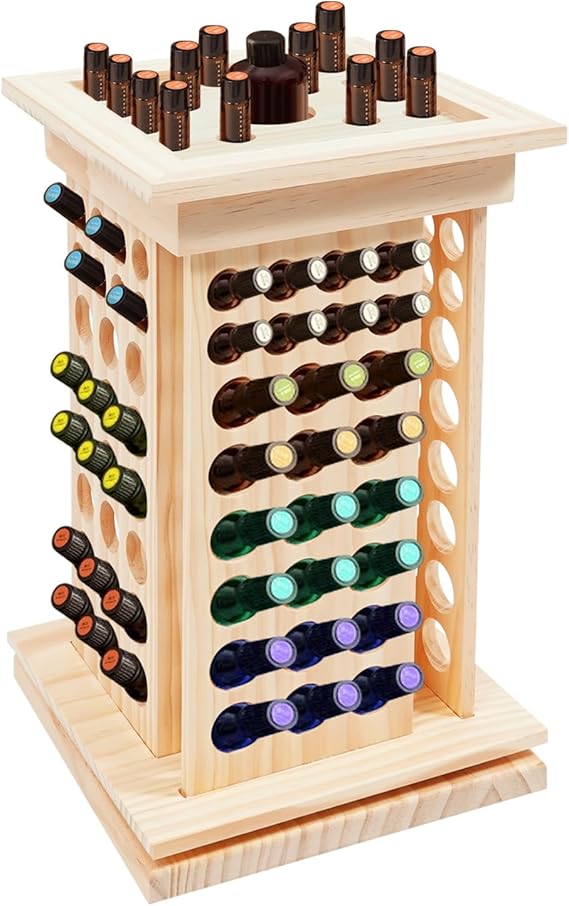 Amazon.com: 125 Slots Essential Oil Storage Shelf Wood Rotating ...