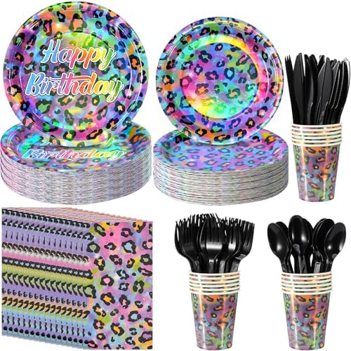 Amazon.com: Cheetah Print Birthday Plates and Napkins Set Serve 25 ...