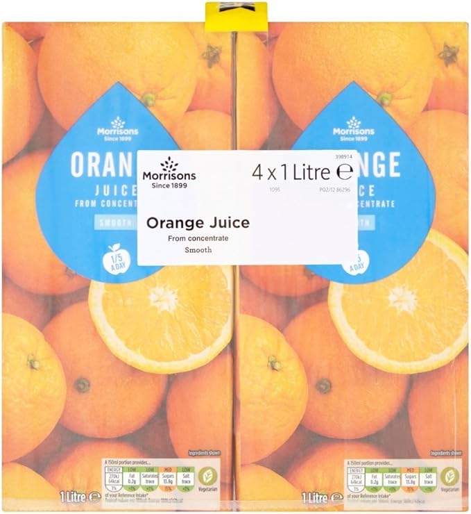 Morrisons Orange Juice from Concentrate Smooth, 1L X 4 : Amazon.co.uk ...