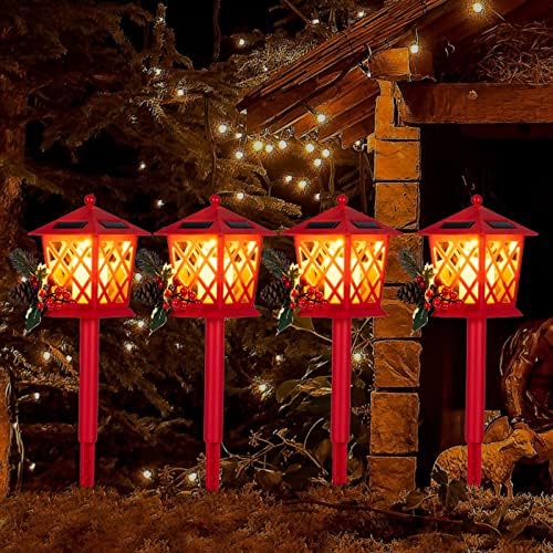HUYIENO 4Pack Solar Christmas Pathway Lights Outdoor Garden Decorations ...