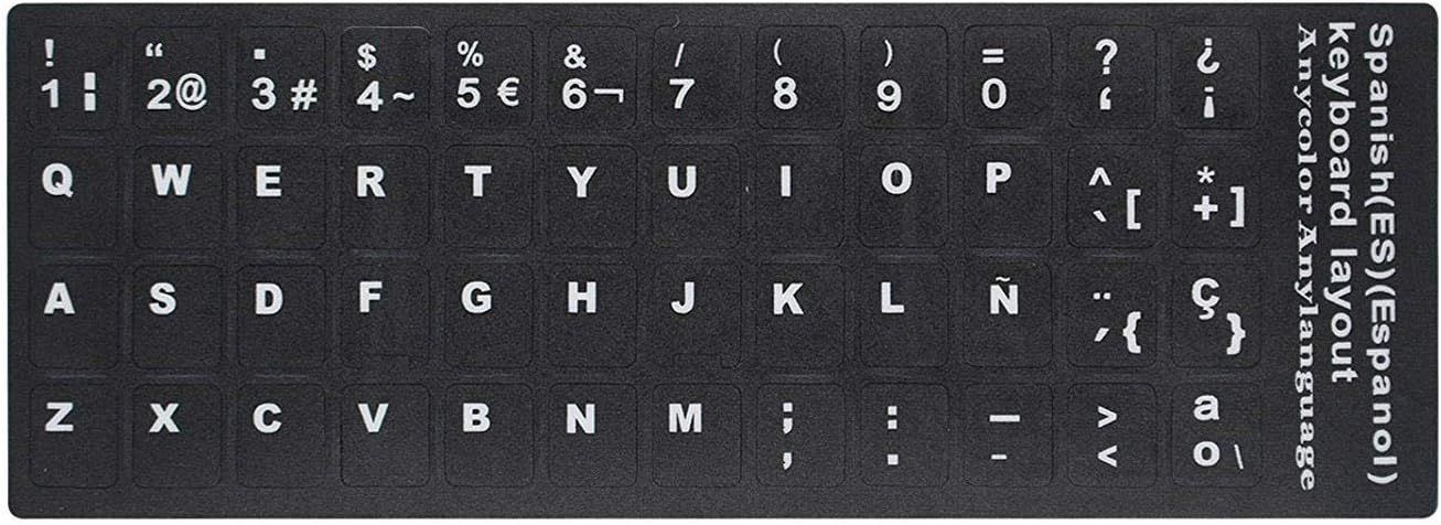 Amazon.com: 2 PCS Spanish Keyboard Stickers with Non-Transparent Black ...