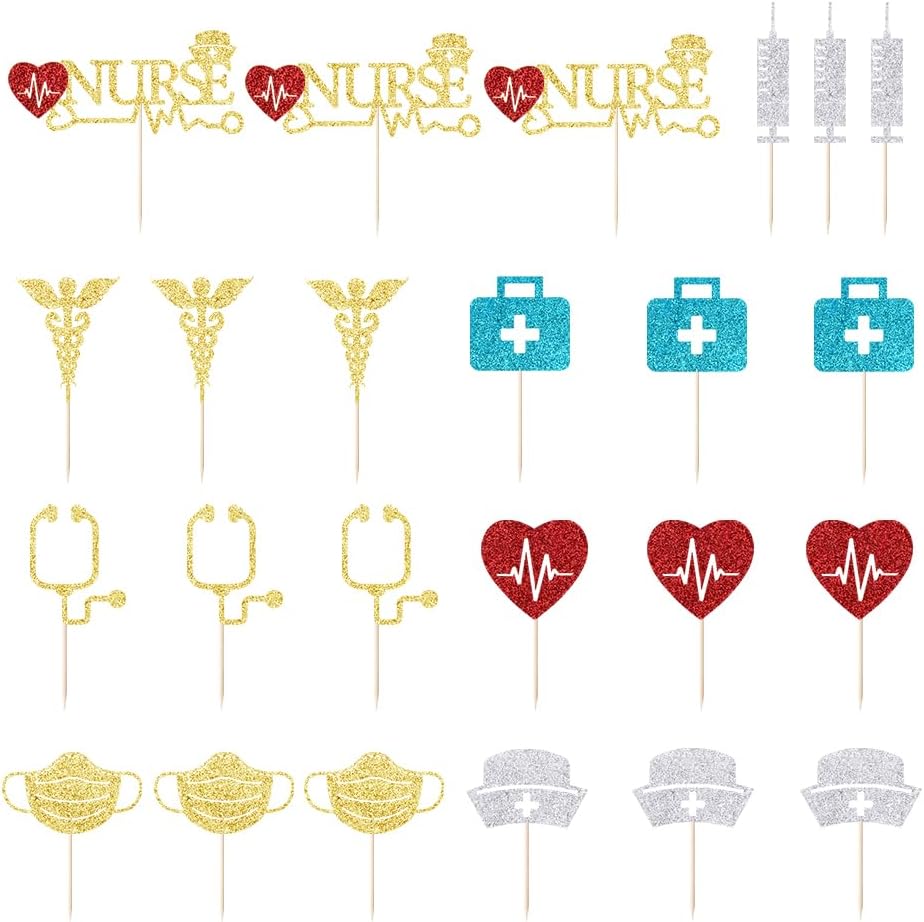Amazon.com: Bejotaa 24 PCS Nurse Cupcake Toppers Medical Picks Rn Theme ...