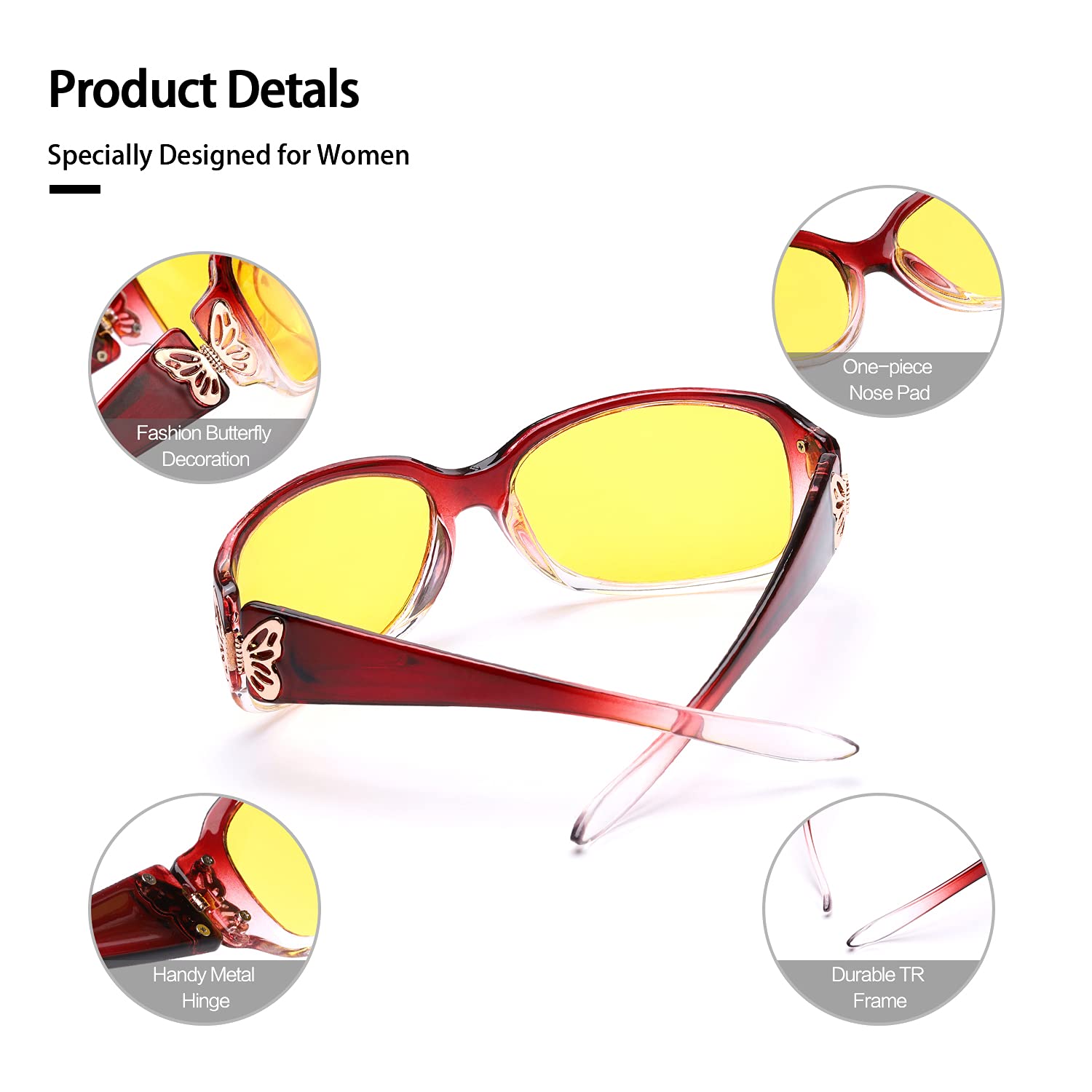 Snapklik.com : LVIOE Polarized Night Vision Glasses For Women, Yellow ...