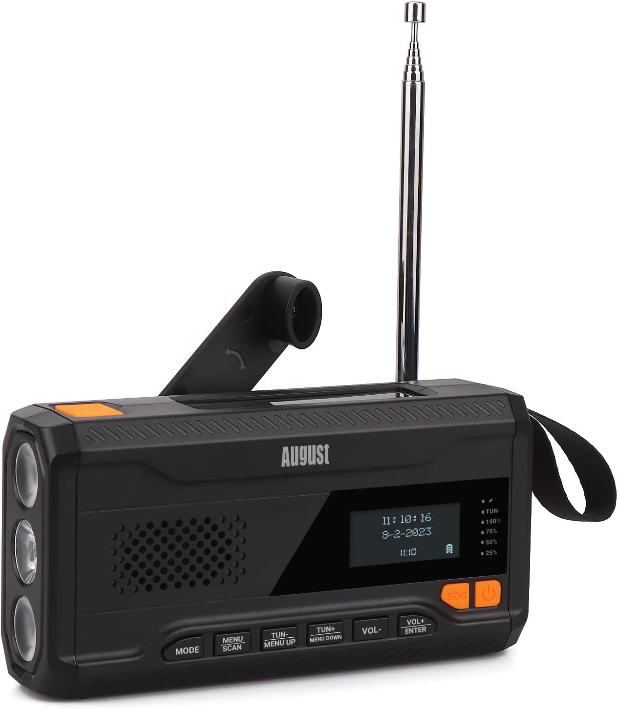 Solar Power Bank Wind Up Radio with Bluetooth - August MB290B - Camping ...