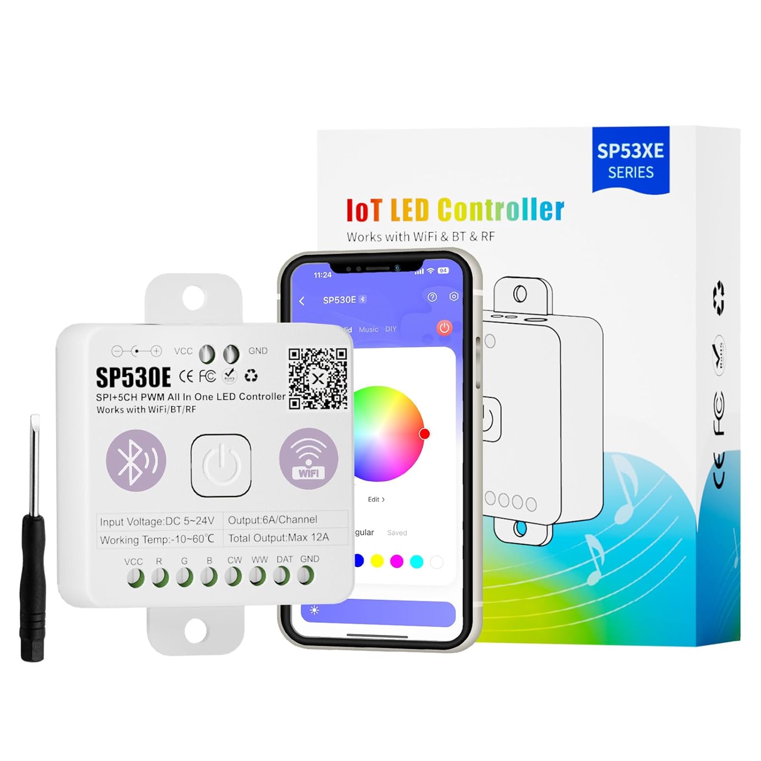 Amazon.com: MIWISE WiFi+Bluetooth Music LED Smart Controller SP530E,12 ...