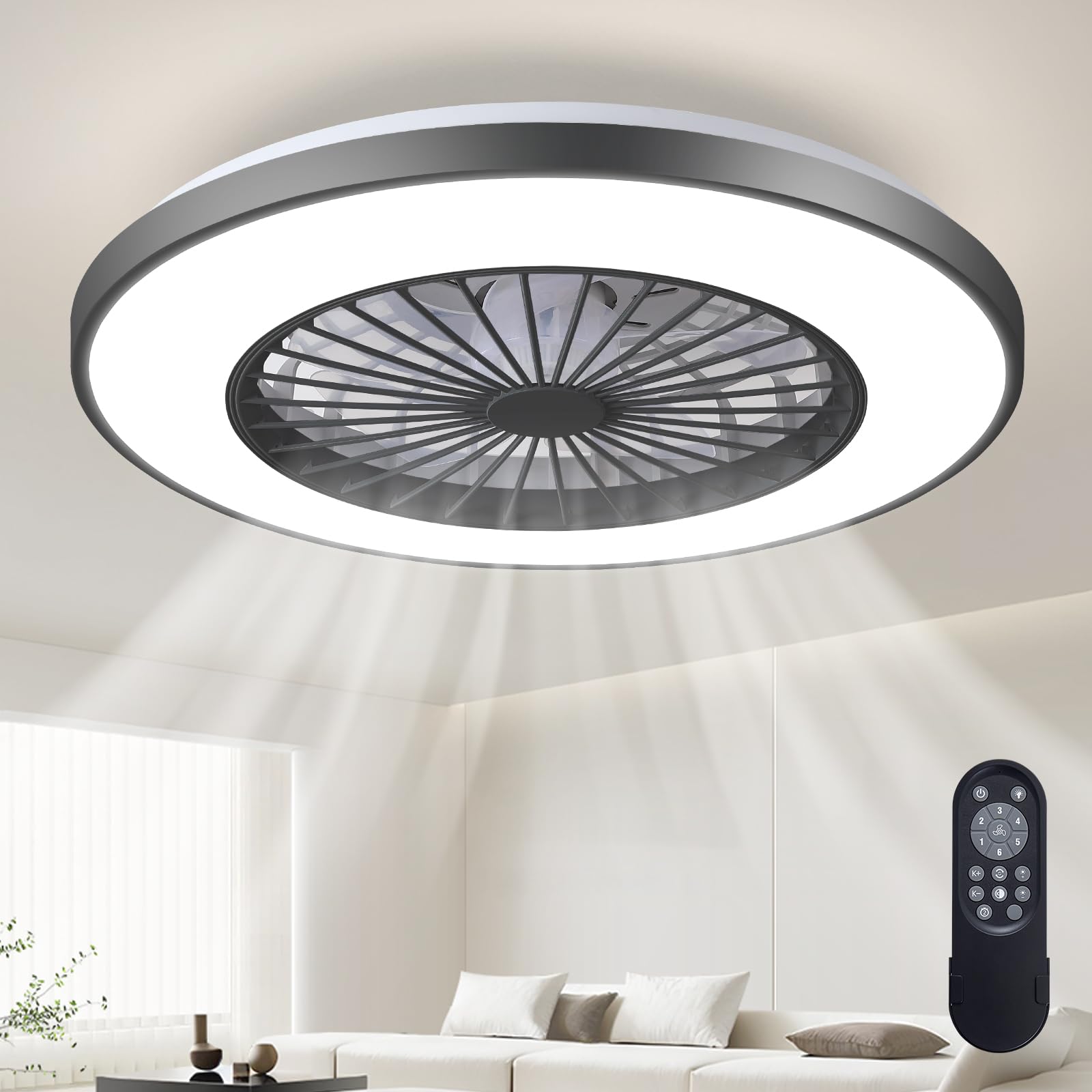 Enclosed Ceiling Fan Flush Mount Free Shipping! Aukfa 20" Bladeless