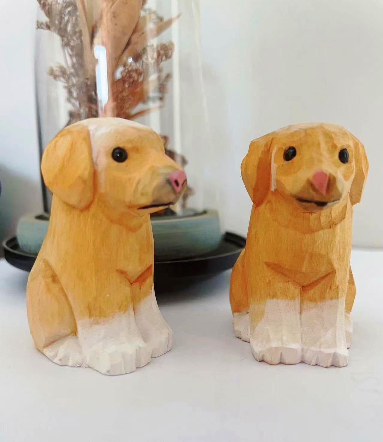 Amazon.com: Mini Carved Wooden Labrador Dog Figurines, 2PCS Handmade ...