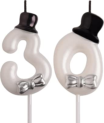 Amazon.com: AOOLADA 30th Birthday Candles, White 30 Year Old Number ...