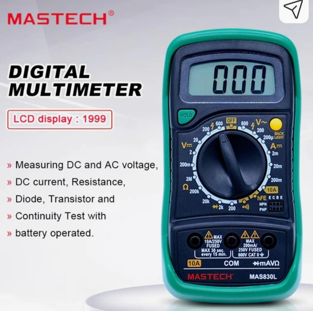 Mastech Mas830L Digital Pocket Battery Powered Multimeter (Assorted ...