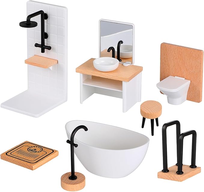 Amazon.com: Toyvian 8-Piece 1 12 Scale Dollhouse Bathroom Set Miniature ...
