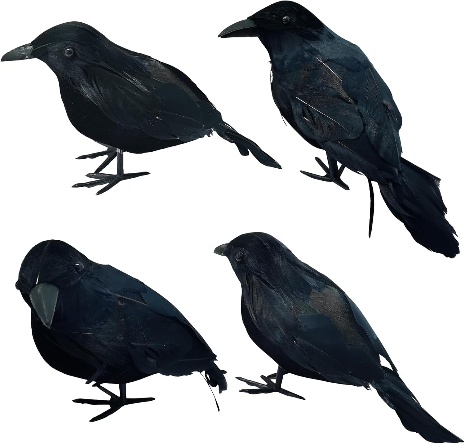 TSLBW 4 Pieces Halloween Crows Artificial Feathered Decorations Crows ...