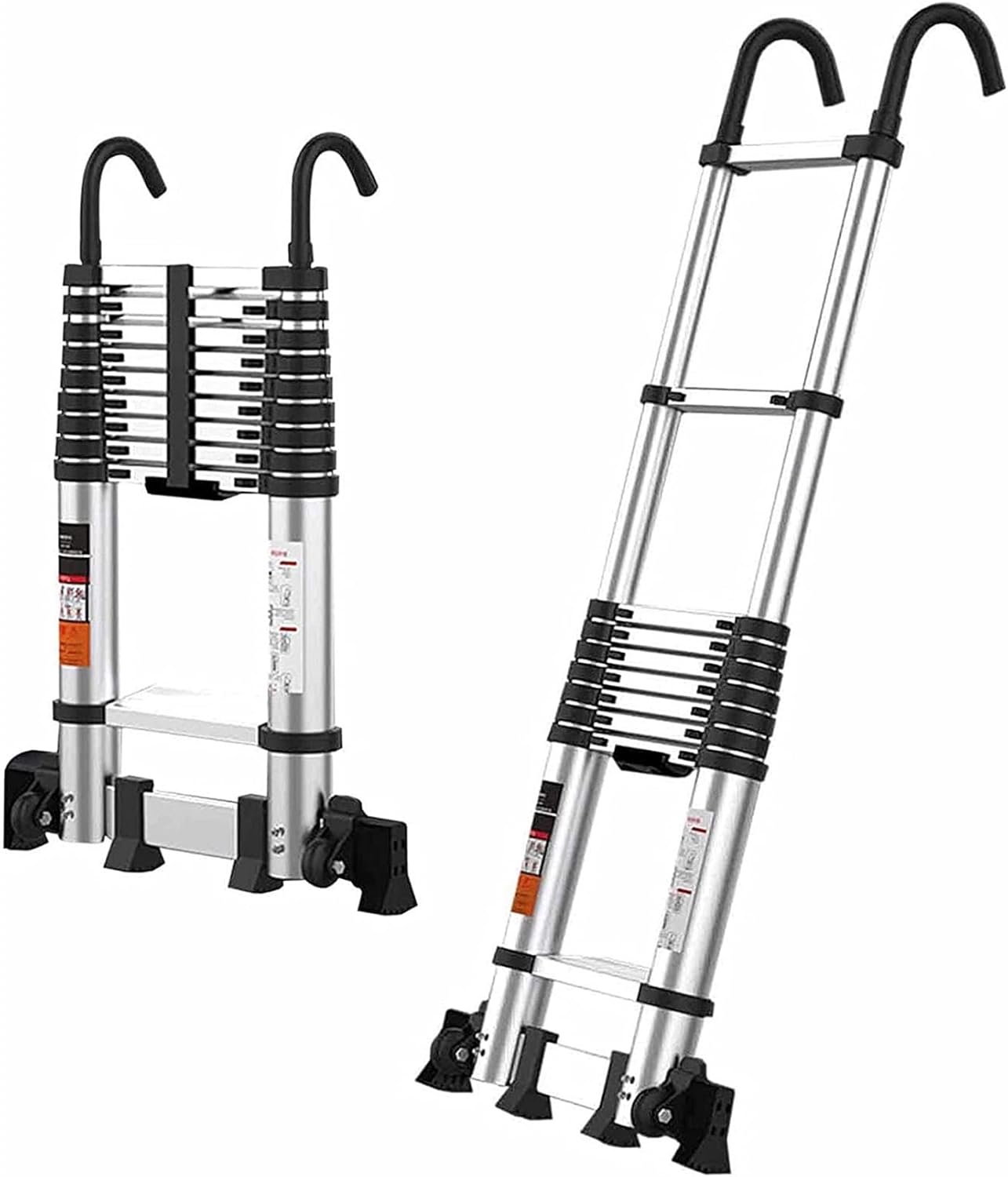 Retractable Compact Aluminum Telescoping Ladder with Removable Hooks ...