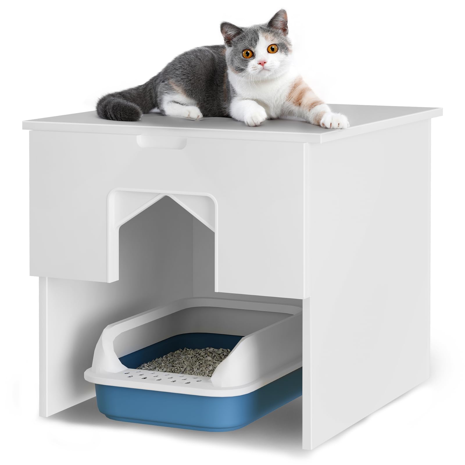 Cat Litter Box Enclosure with Flip Half Door, Private Enclosed Cat ...