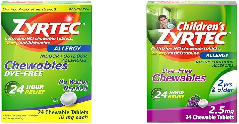 Amazon.com: Zyrtec Allergy Relief Chewables with 10mg & 2.5mg ...