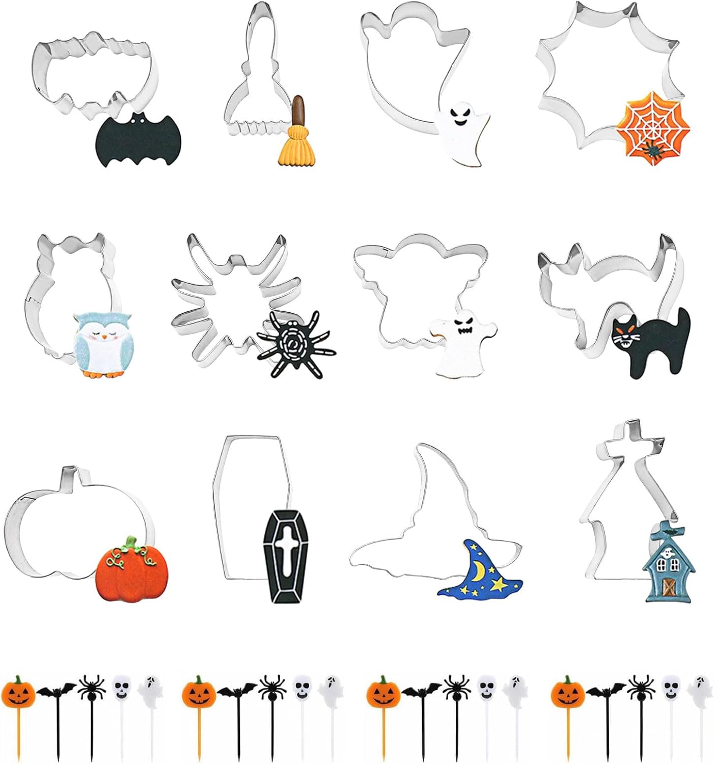 Halloween Ausstechformen Set 12 Stück mit Cupcake Topper Tortendeko ...