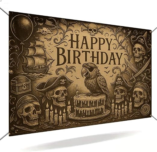Amazon.com: ActFirst 71x43 Inch Pirate Happy Birthday Banner Backdrop ...