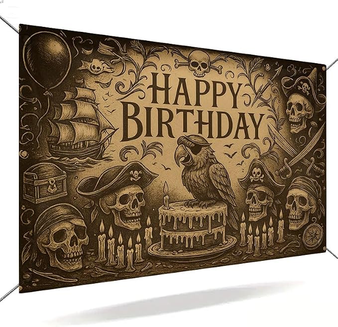 Amazon.com: ActFirst 71x43 Inch Pirate Happy Birthday Banner Backdrop ...