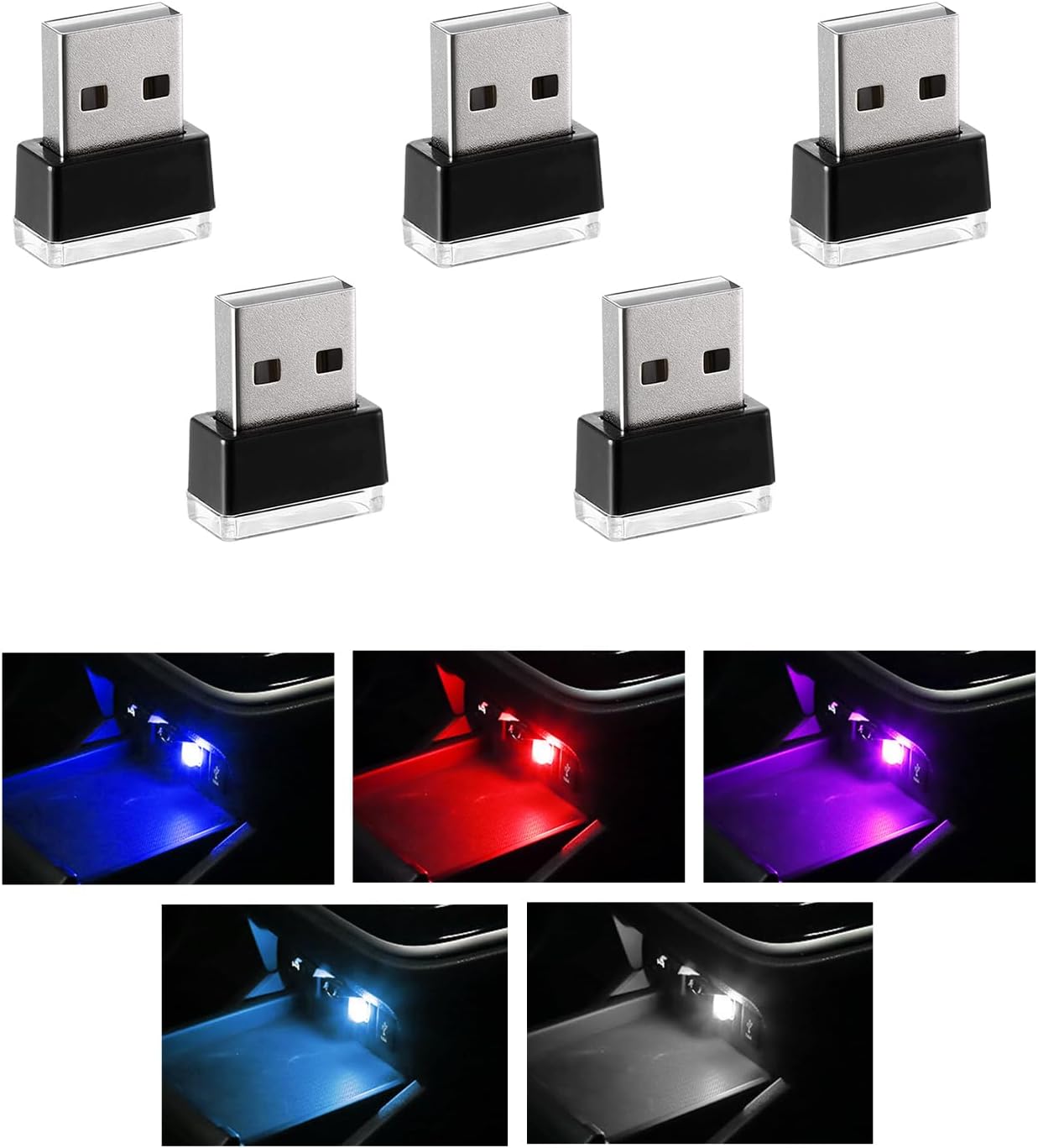 Amazon.com: Sylvil 5 PCS USB LED Car Interior Atmosphere Lamp, Portable ...