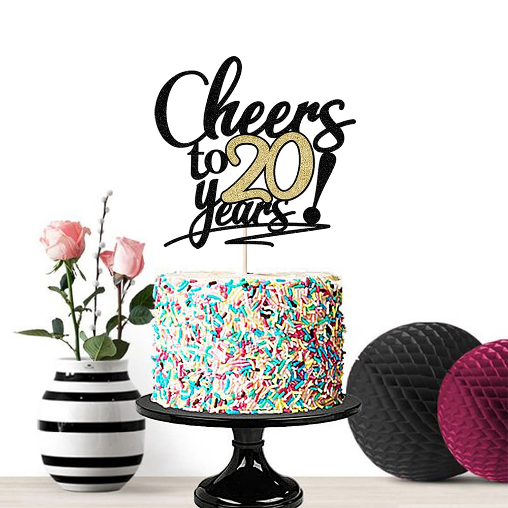 Sodasos Black Gold Cheers To 20 Years Cake Topper Happy | Desertcart ...