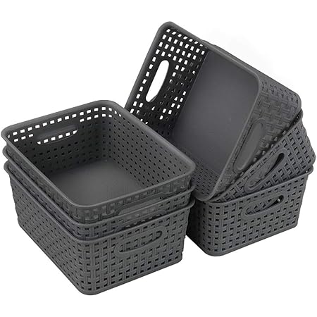 Gloreen Gray Plastic Basket, Small Weave Storage Baskets, 6 Packs ...