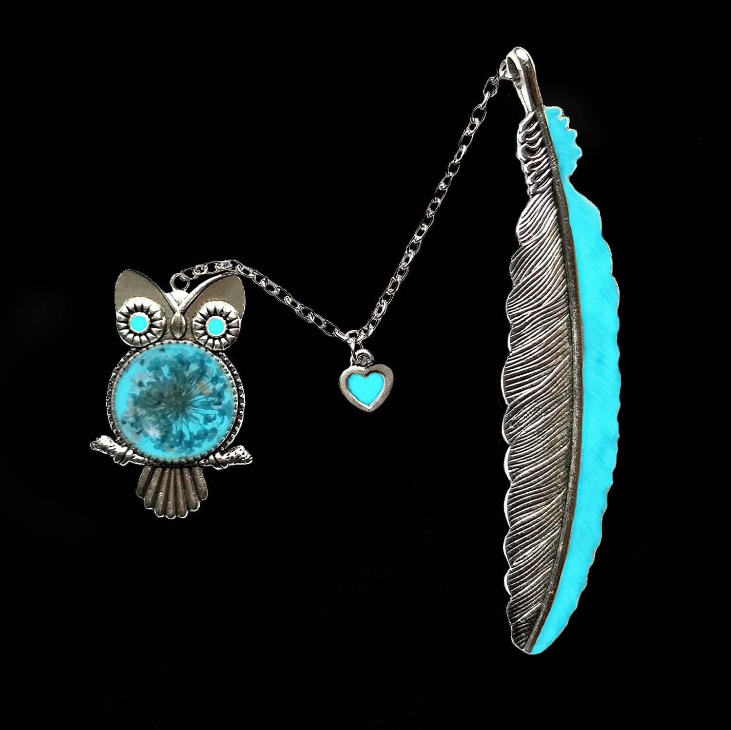 Metal Bookmark Retro Feather Owl Luminous Mark Glow in The Dark ...