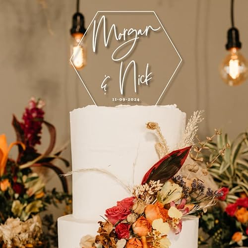 Amazon.com: Personalized Acrylic Wedding Cake Topper With Names ...