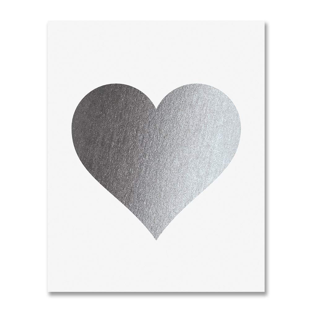 Amazon.com: DIGIBUDDHA Silver Foil Heart Print Wall Art Modern Heart ...