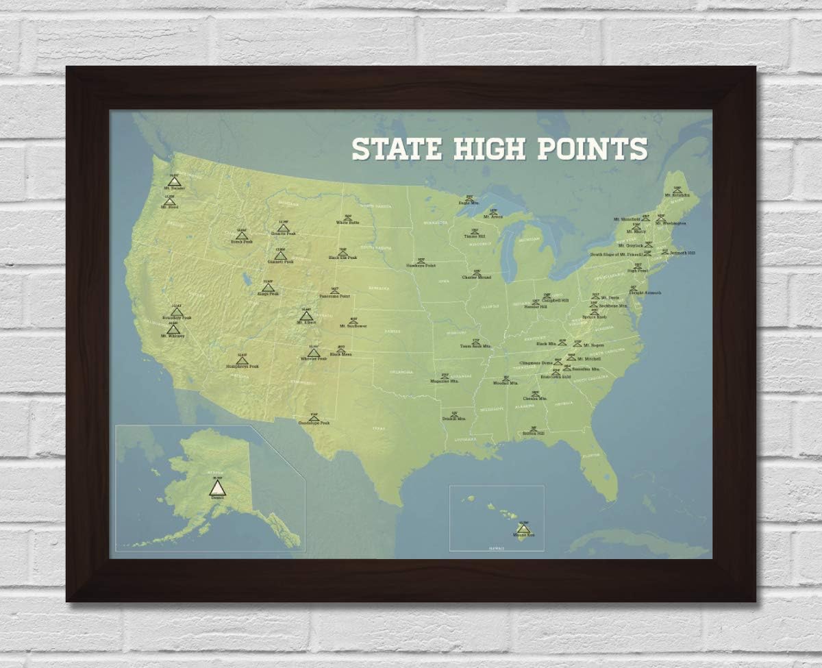 Amazon.com : State Highpoints Checklist 18x24 Poster (Natural Earth ...