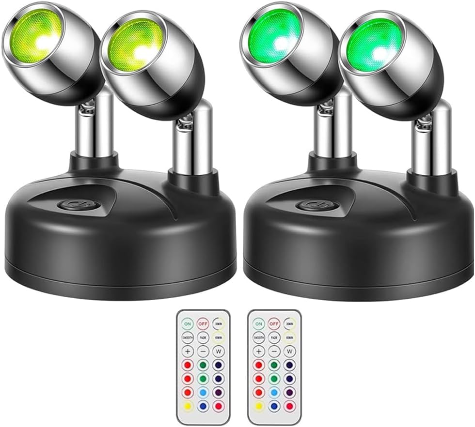 Besunine 2 Pack Dual Head Battery Operated Spotlights Indoor Wireless ...