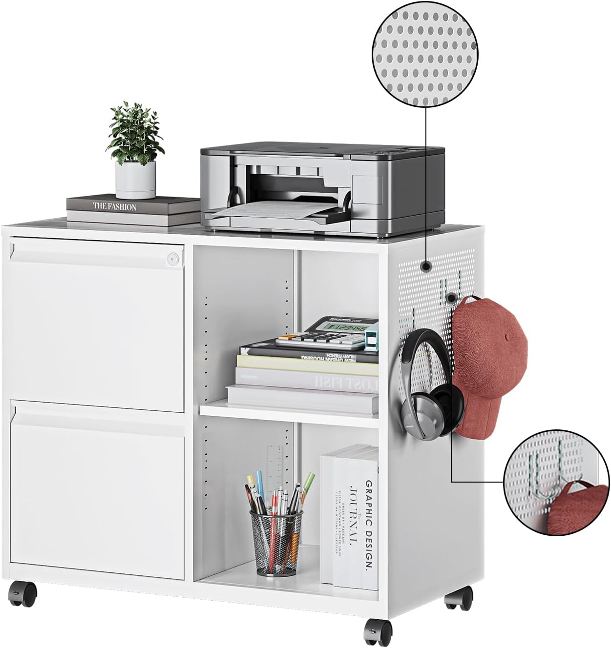 Amazon.com: Storage Filing Cabinets Office Drawers White Rolling File ...