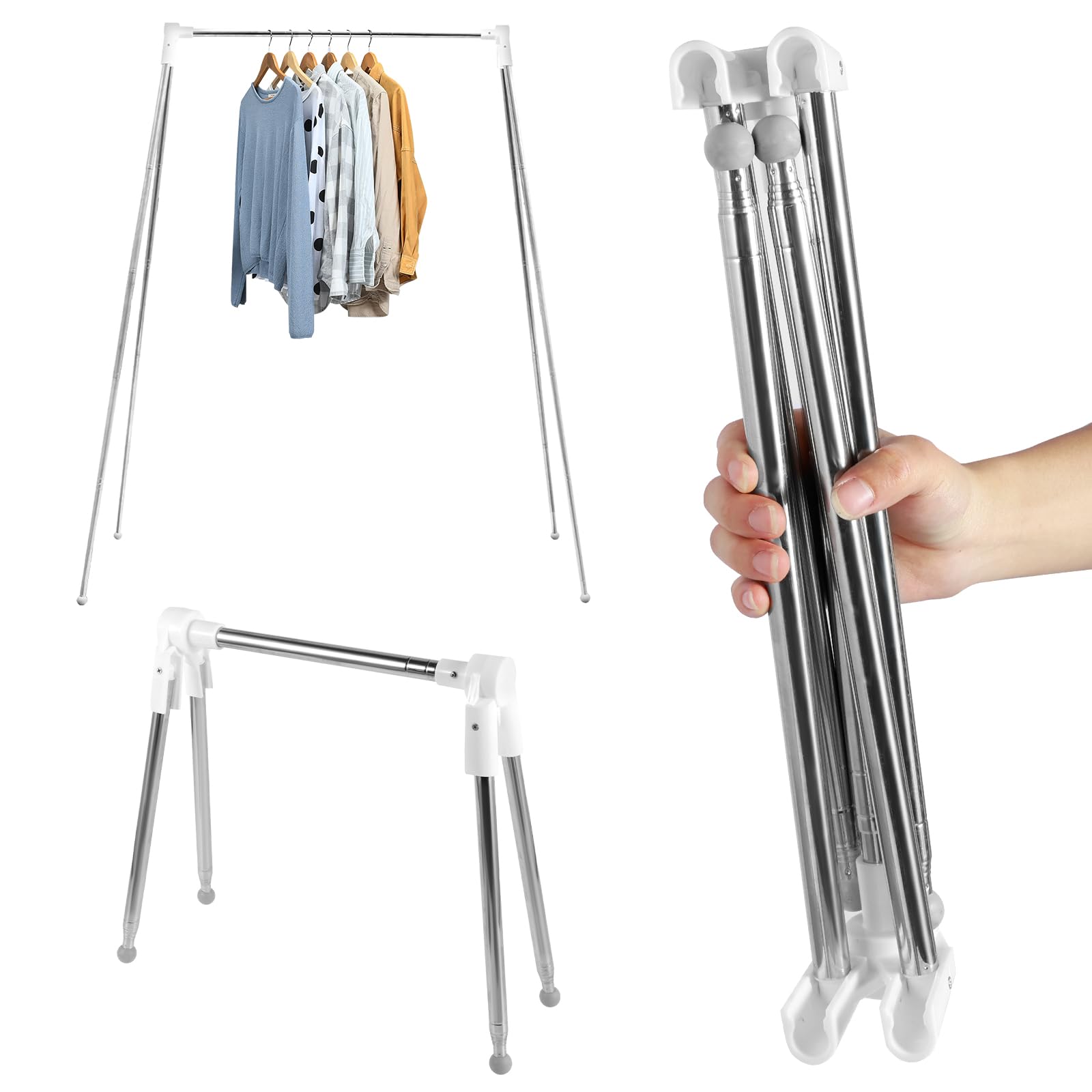 Travel Garment Rack Stainless Steel Foldable Clothing Rail Retractable ...