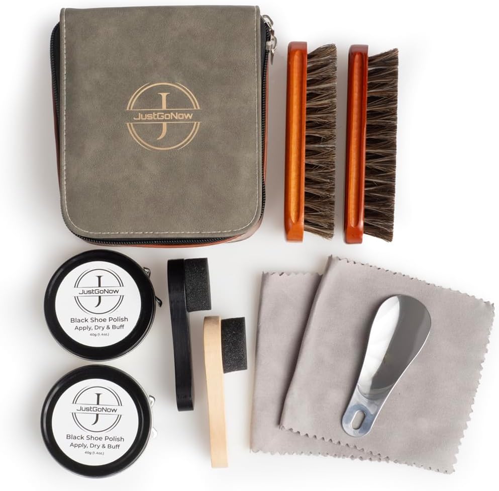 Amazon.com: 10 Piece Premium Shoe Shine Kit for Men - Black Shoe Polish ...