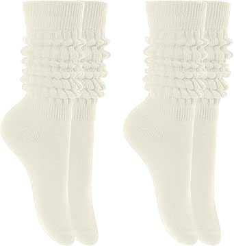 Amazon.com: EASYLONGJEE White Slouchy Socks for Women 2 Pack, Slouch ...