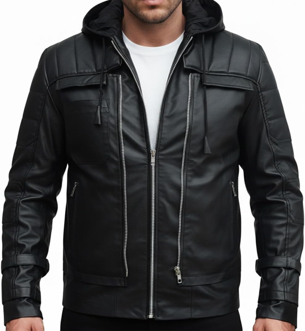 Black Hood Bat Jacket and Vest - Red Hooded Leather Jacket 2 in 1 at ...