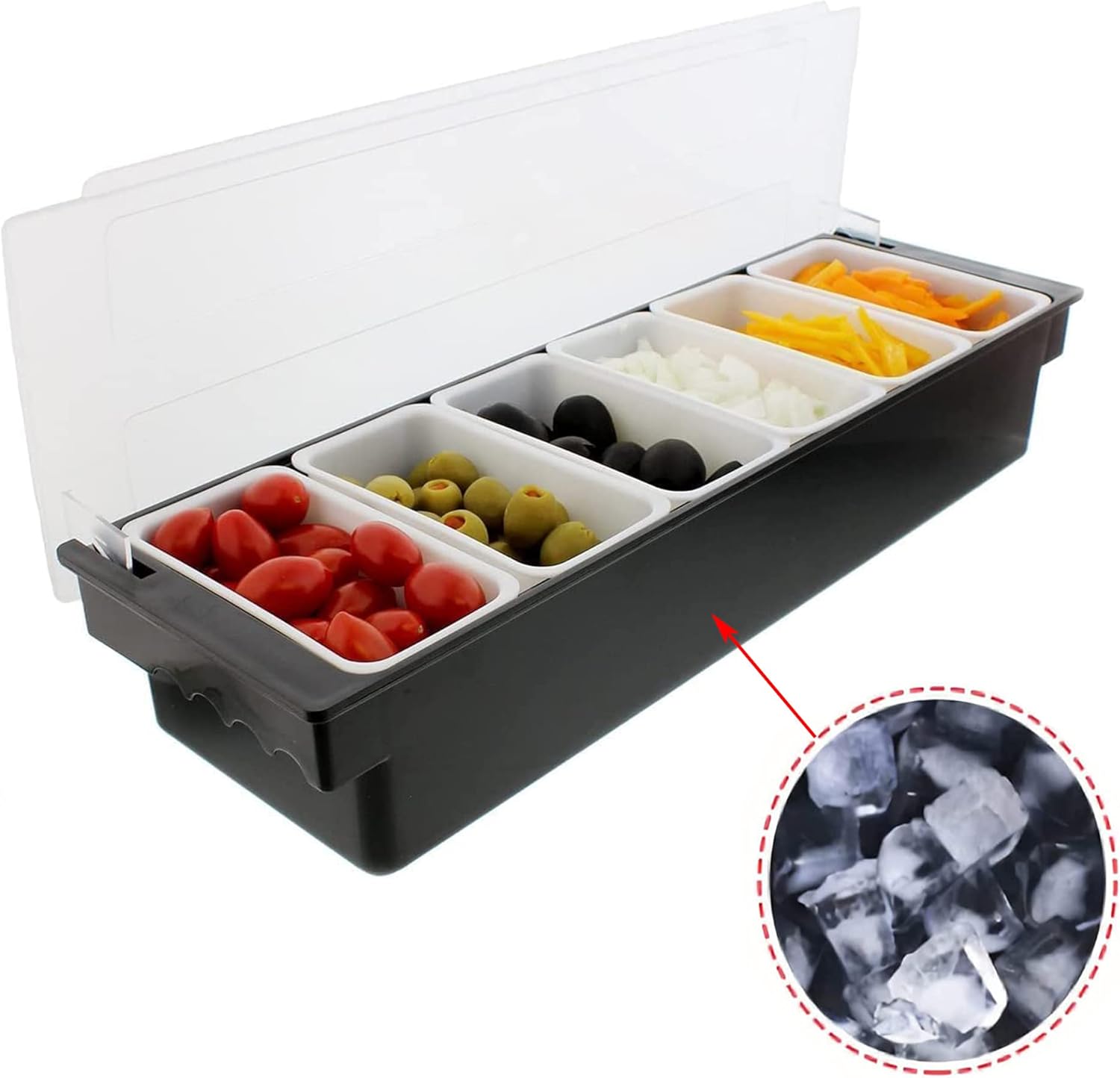 InciFuerza 6 Tray Condiment Server with Lid, Ice Cooled Condiment ...