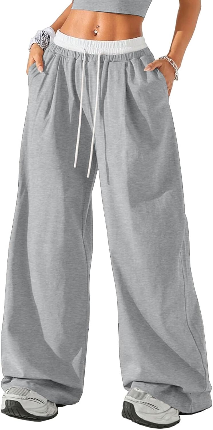 Womens Sweatpants Wide Leg Pants Casual Palazzo Flowy Trouser Woman ...