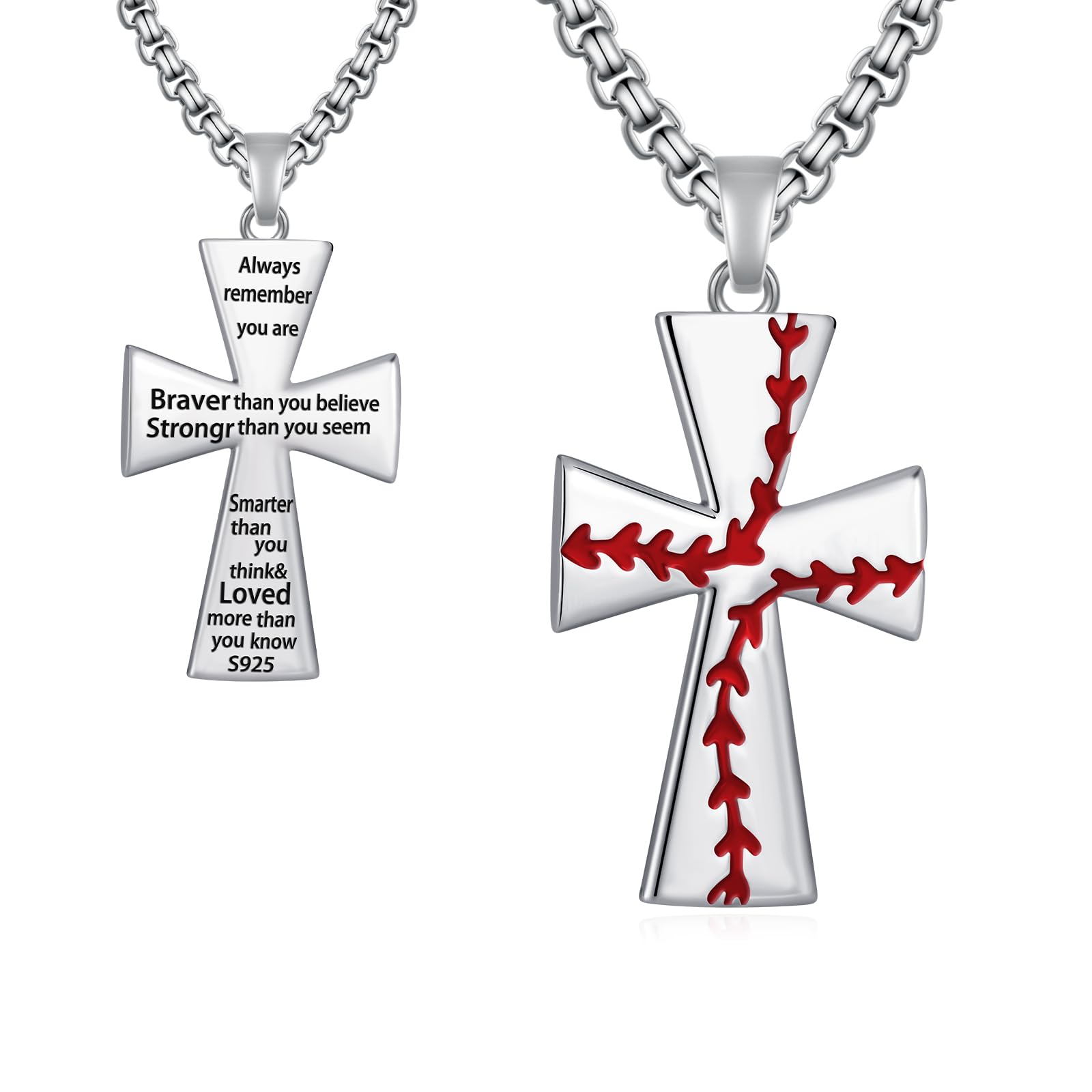 Cujiesp Baseball Cross Necklaces for Men 925 Sterling Silver Cross ...