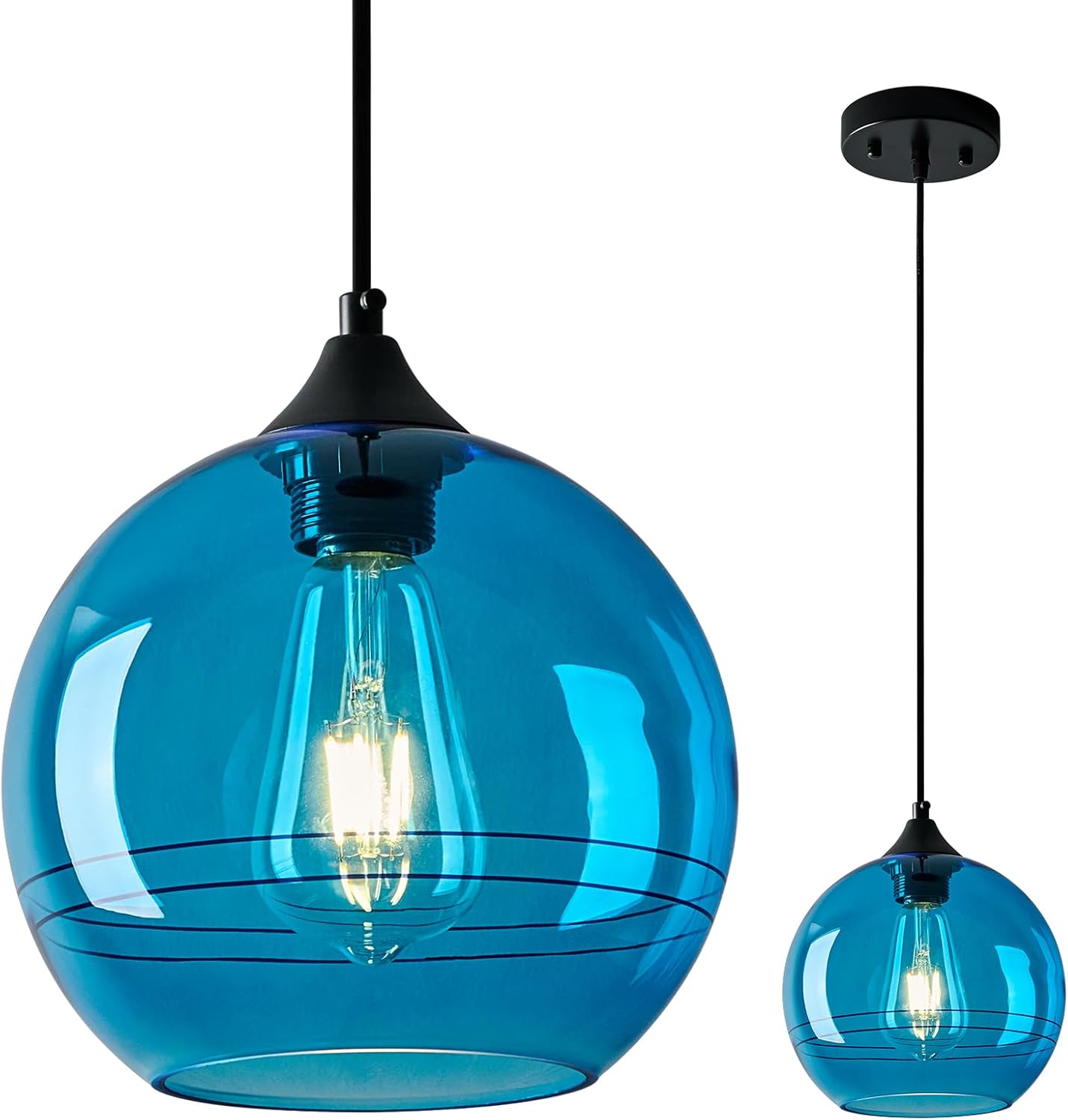 LBSQJ Blue Glass Pendant Lights Kitchen Island Lighting Globe Ceiling ...