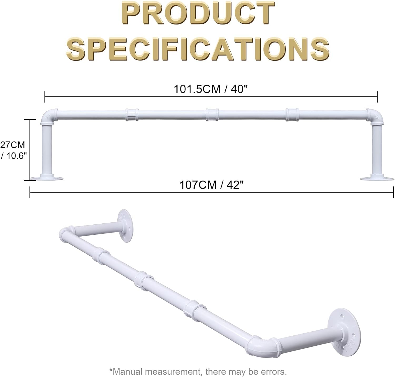 Snapklik.com : Industrial Pipe Clothing Rack, White Wall Mounted ...