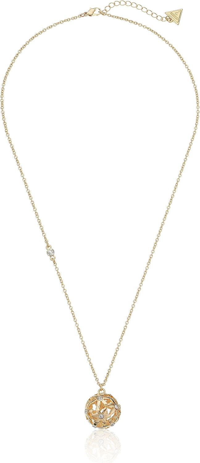 Amazon.com: GUESS "Basic" Gold Floral Ball Pendant Necklace, 24" + 2 ...