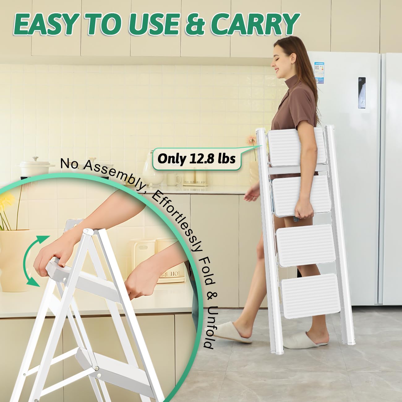 Snapklik.com : Step Ladder 4 Step Folding, OOSOFITT 330 Lbs Load Heavy ...