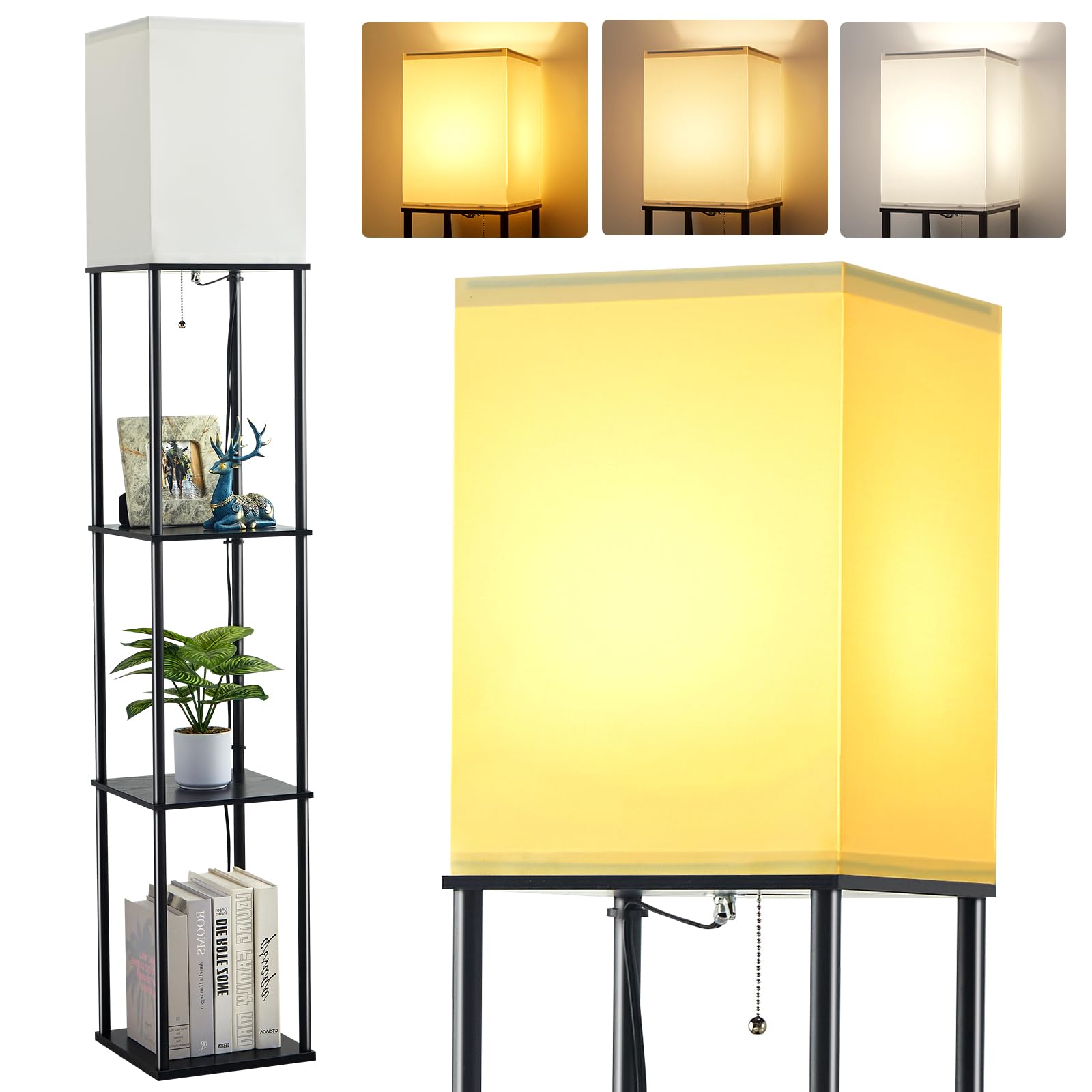 Floor Lamp, Dimmable Floor Lamp with Shelves with 3 Color Temperature ...
