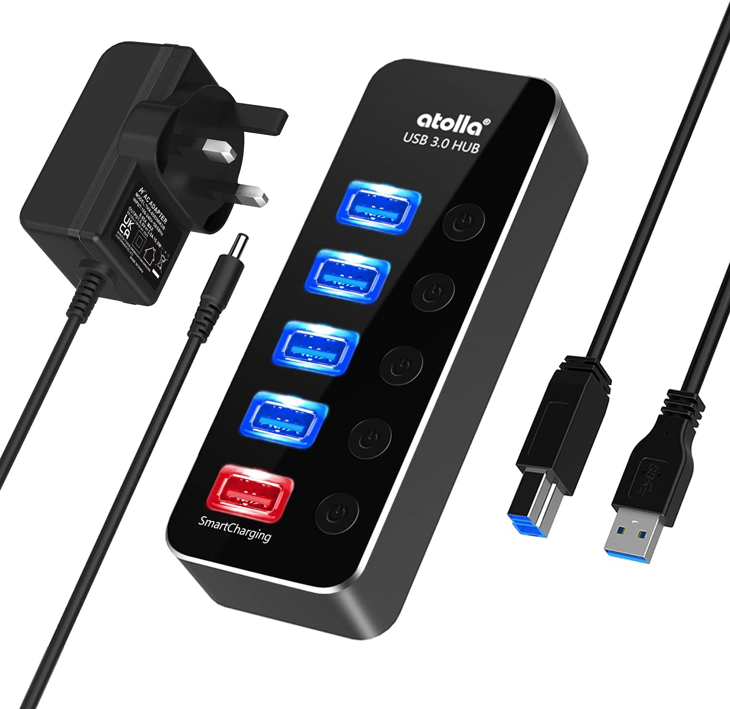 Atolla Powered USB Hub - 4-Port USB 3.0 Data Hub + 1 Smart Charging ...