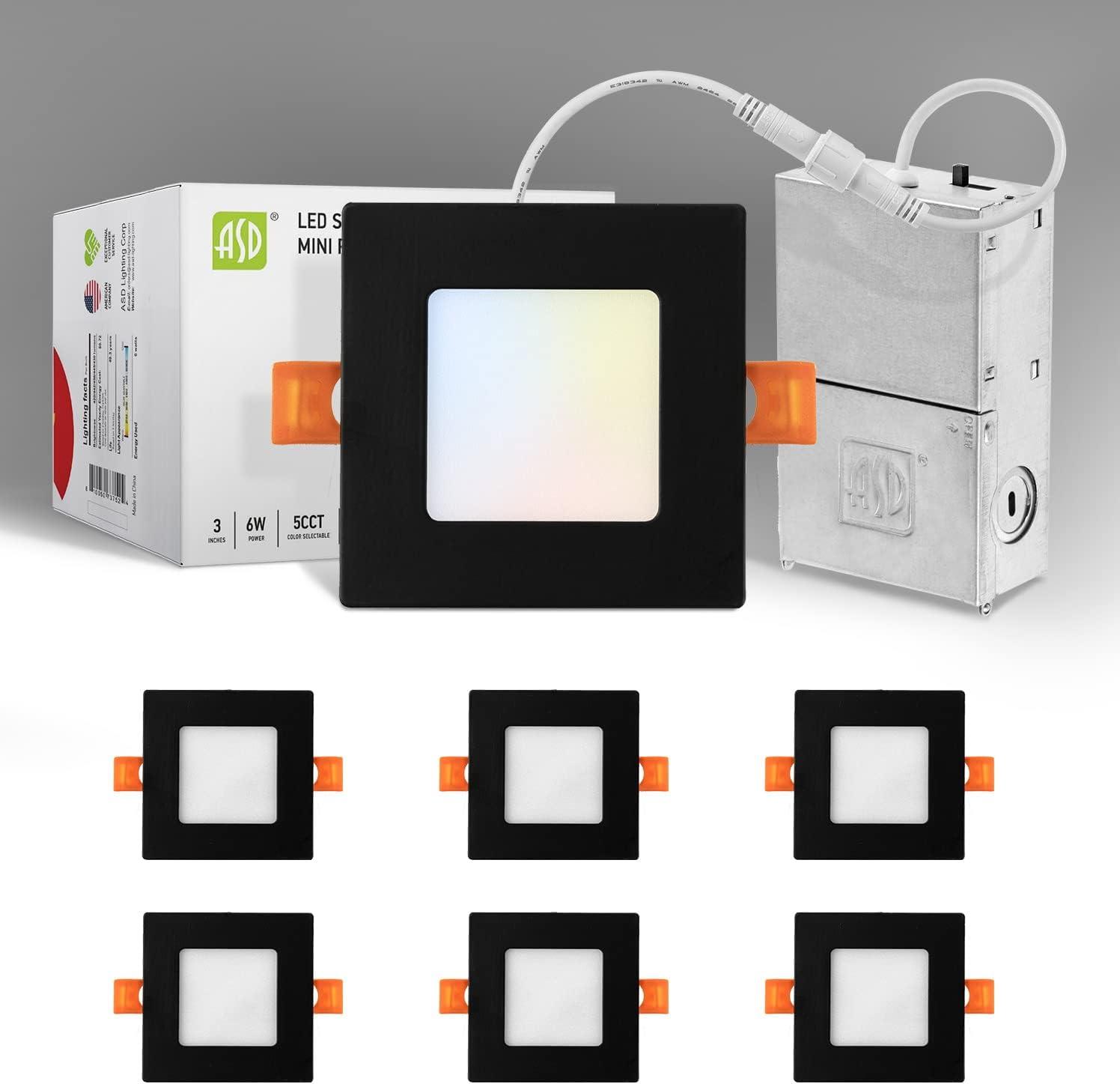 ASD 6 Pack LED Square Recessed Lighting 3 Inch, 5 CCT 2700K-5000K, 6W ...