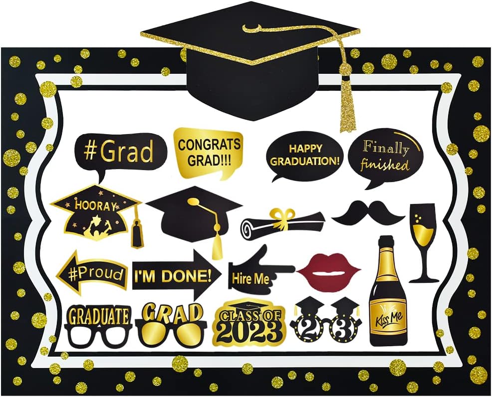 Amazon.com: 2023 Graduation Photo Booth Props -Black and Gold Large ...